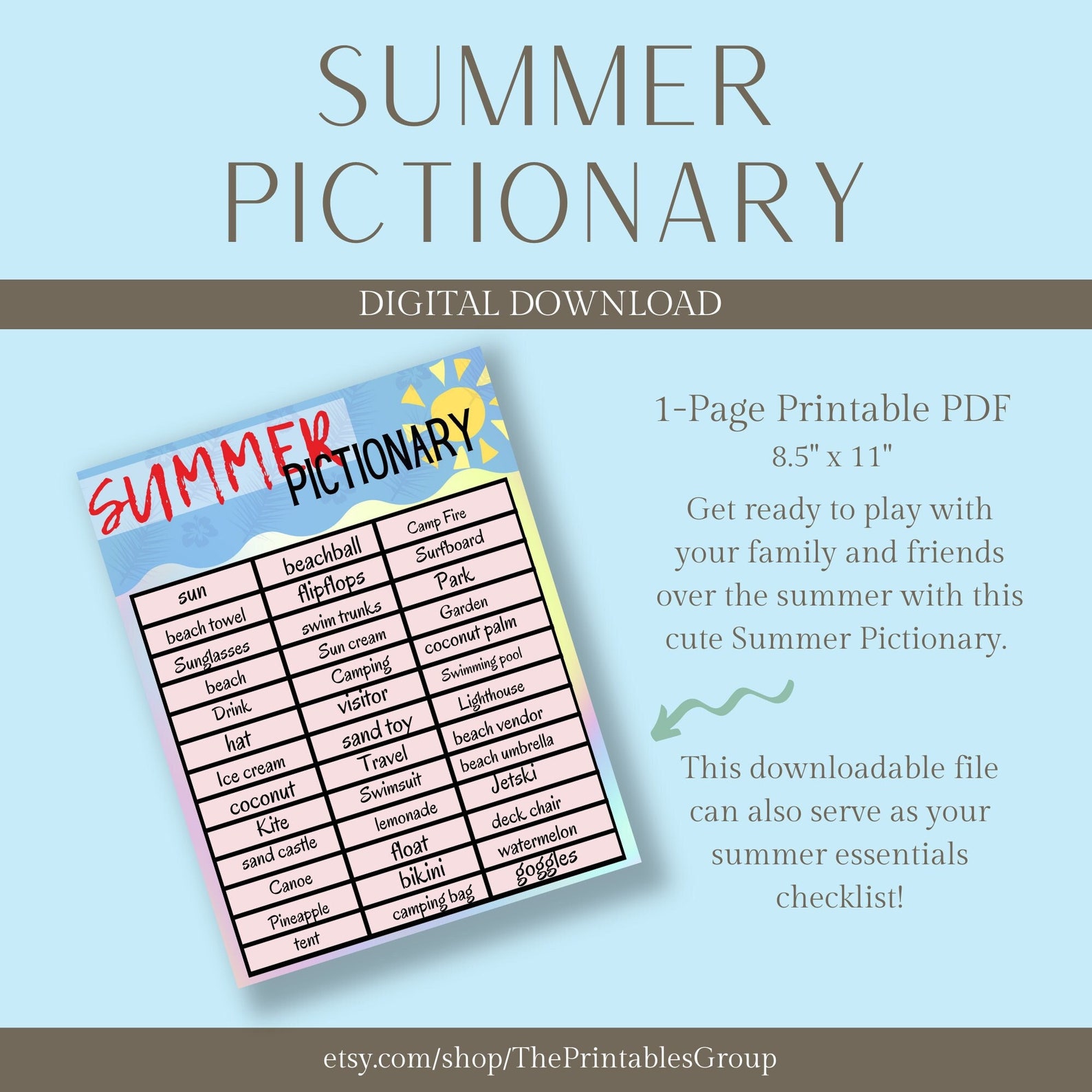 The Ultimate Summer Pictionary Game, Holiday Vacation Essentials ...