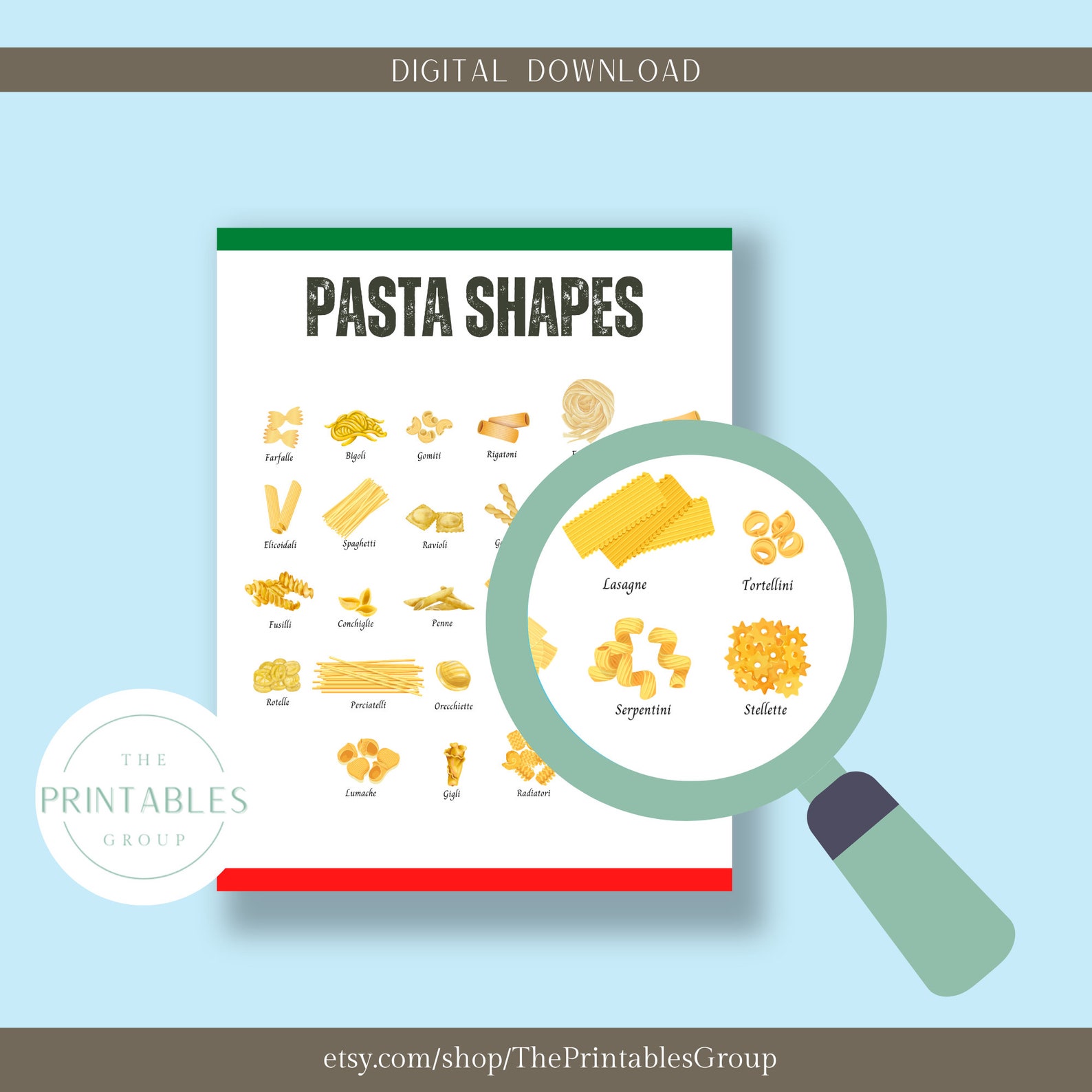 Pasta Shapes Printable | Italian Pasta Shapes Art Print | Pasta Shapes ...
