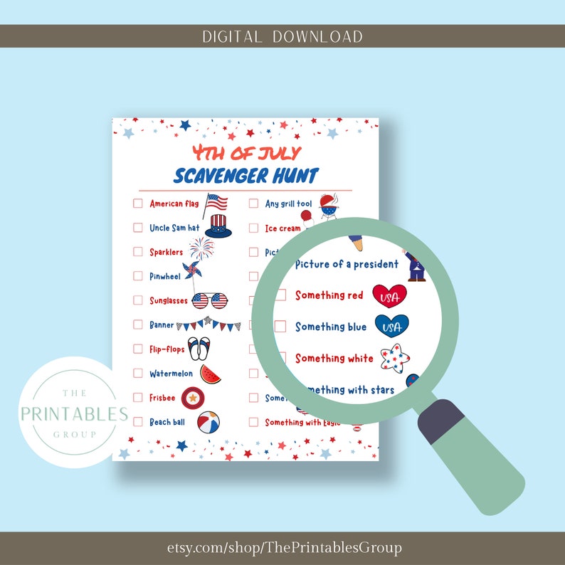 4th of July Scavenger Hunt Printable | Patriotic Theme Family Activity ...