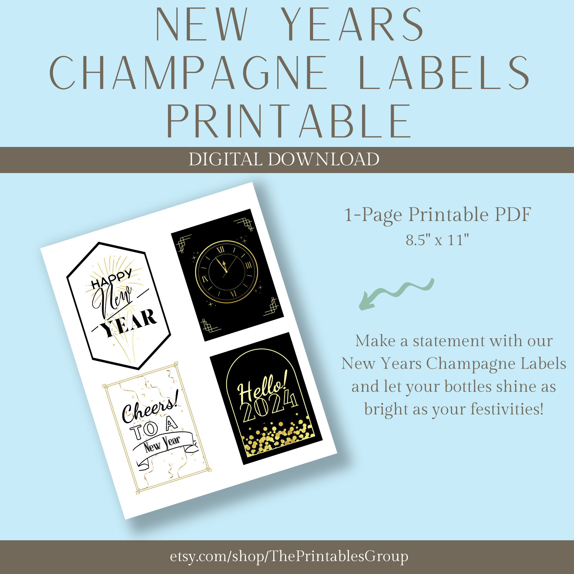 New Years Champagne Labels Printable Champagne Bottle Wrap for New Year ...