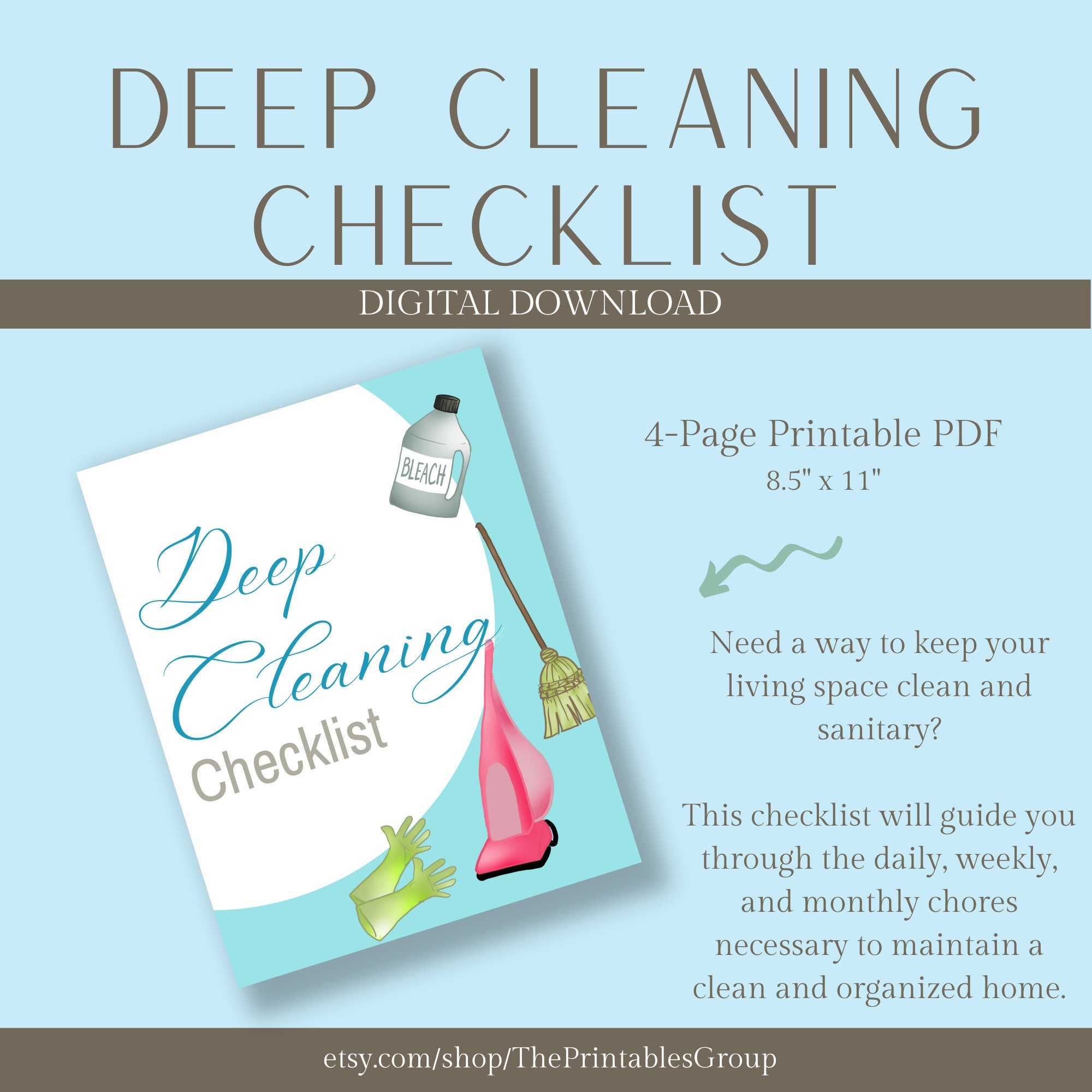 Deep Cleaning Checklist Printable | Home Cleaning Schedule Guide ...