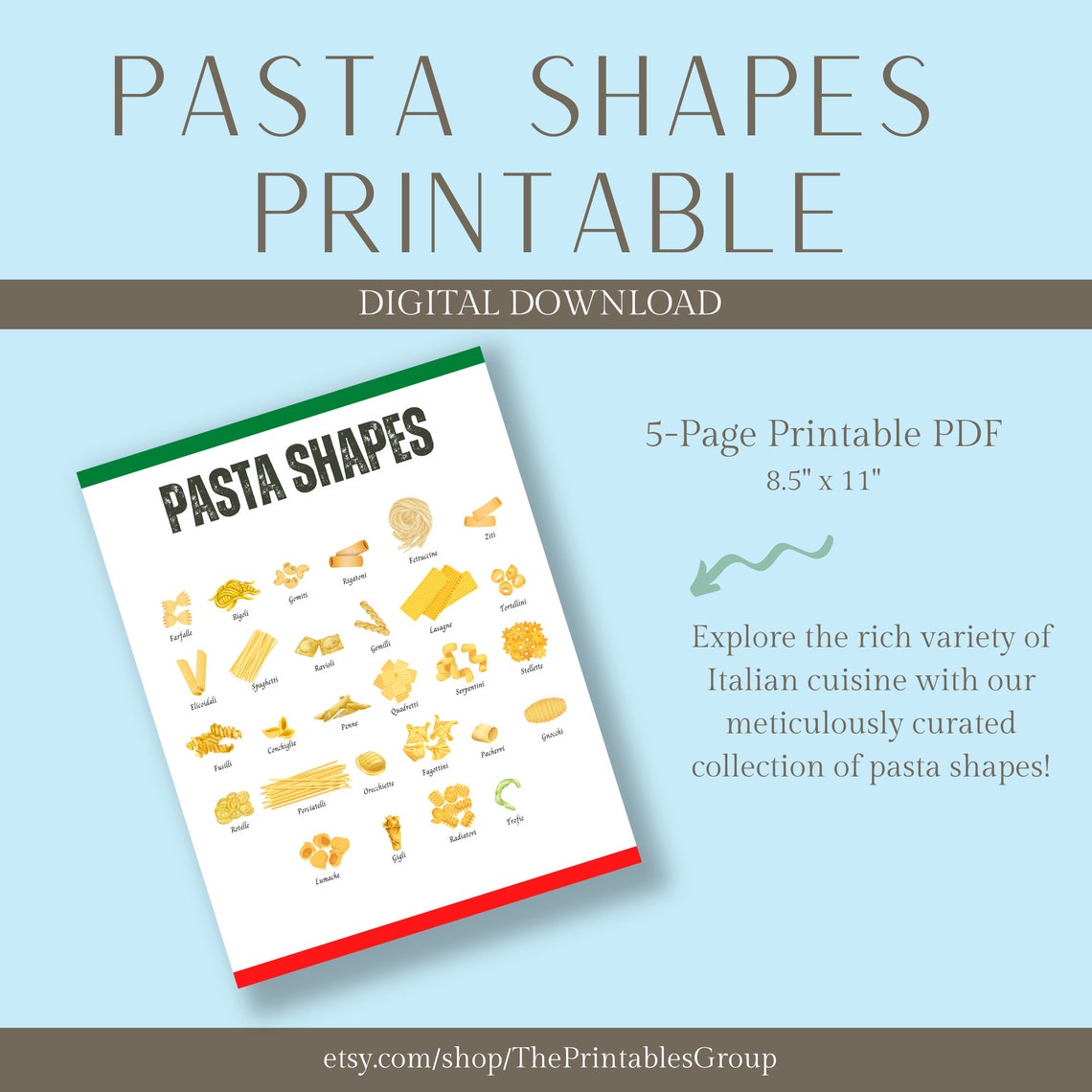 Pasta Shapes Printable | Italian Pasta Shapes Art Print | Pasta Shapes ...