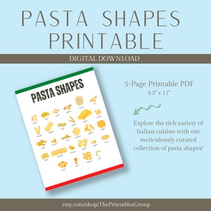 Pasta Shapes Printable | Italian Pasta Shapes Art Print | Pasta Shapes ...