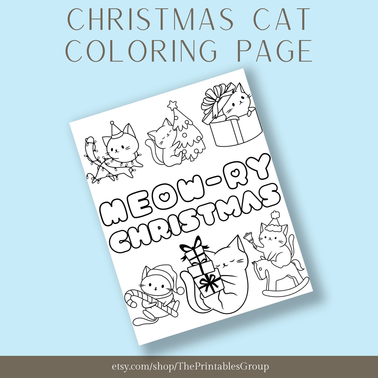Christmas Cat Printable Coloring Page Christmas-themed Kitty - Etsy
