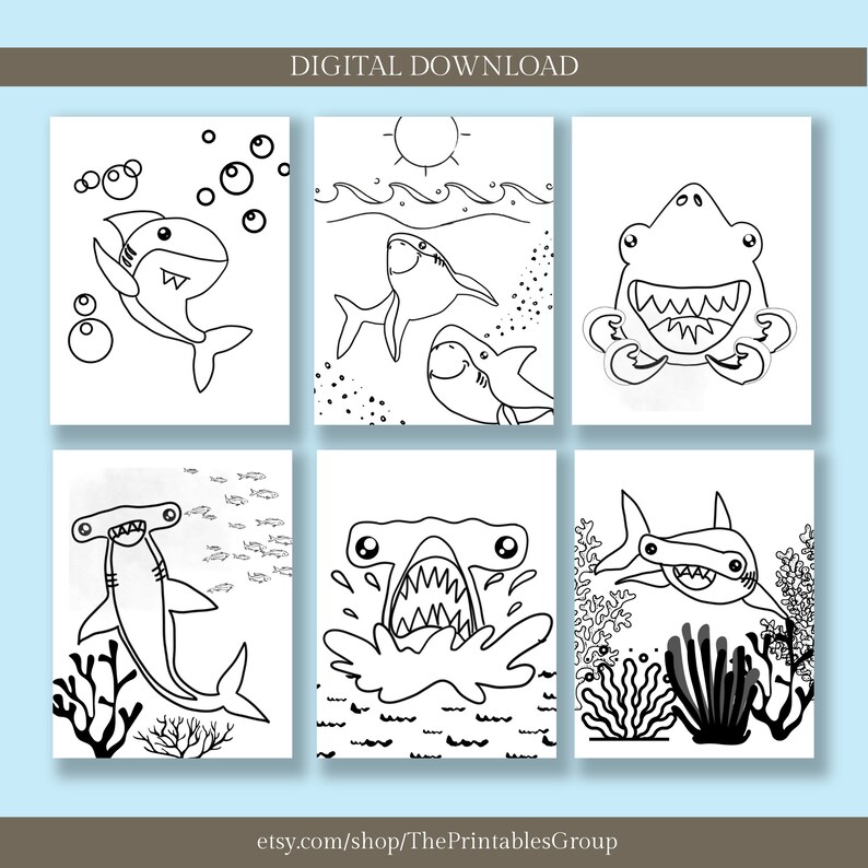 Sharks Coloring Sheets Printable, Sea Animals Coloring Pages, Aquatic ...