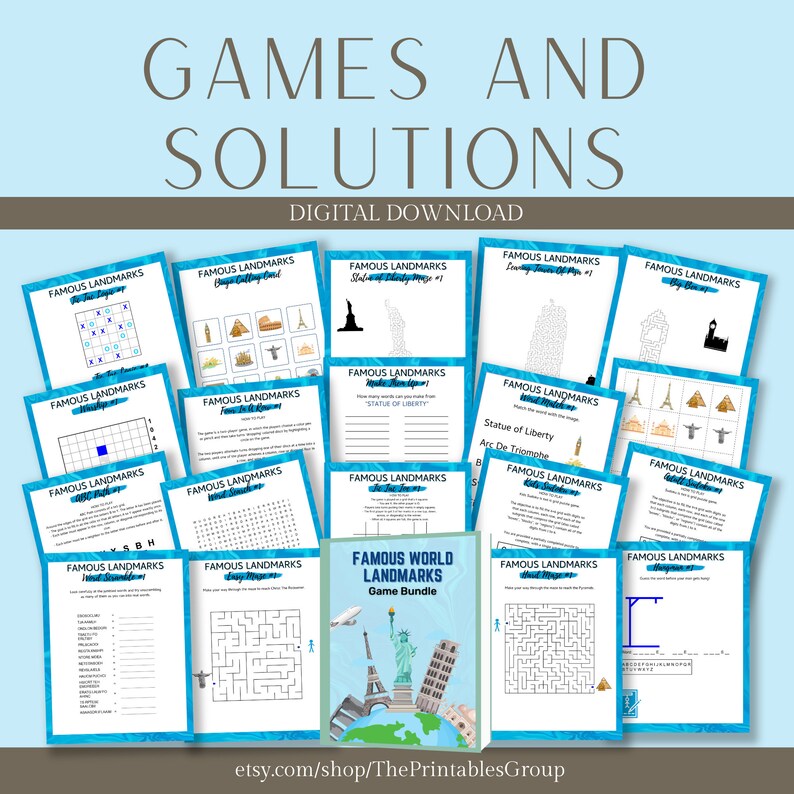 Famous World Landmarks Printable Game Bundle | Printable Maze | Word ...