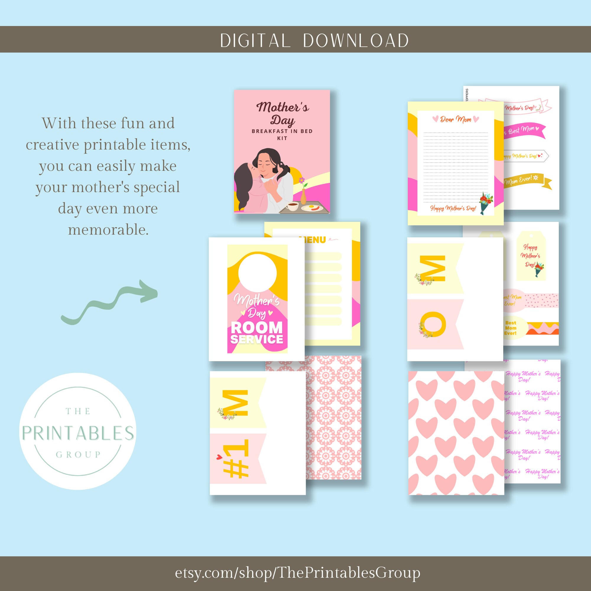 Mother's Day Breakfast in Bed Kit Printable Mothers Day Celebration ...