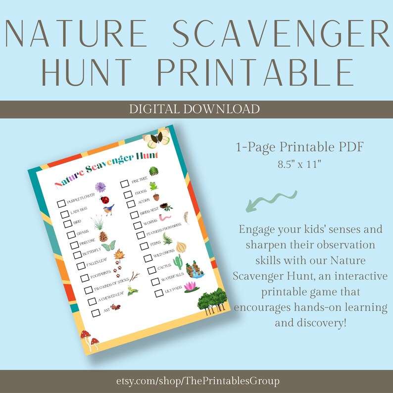 Printable Nature Scavenger Hunt, Outdoor Treasure Hunt, Backyard ...