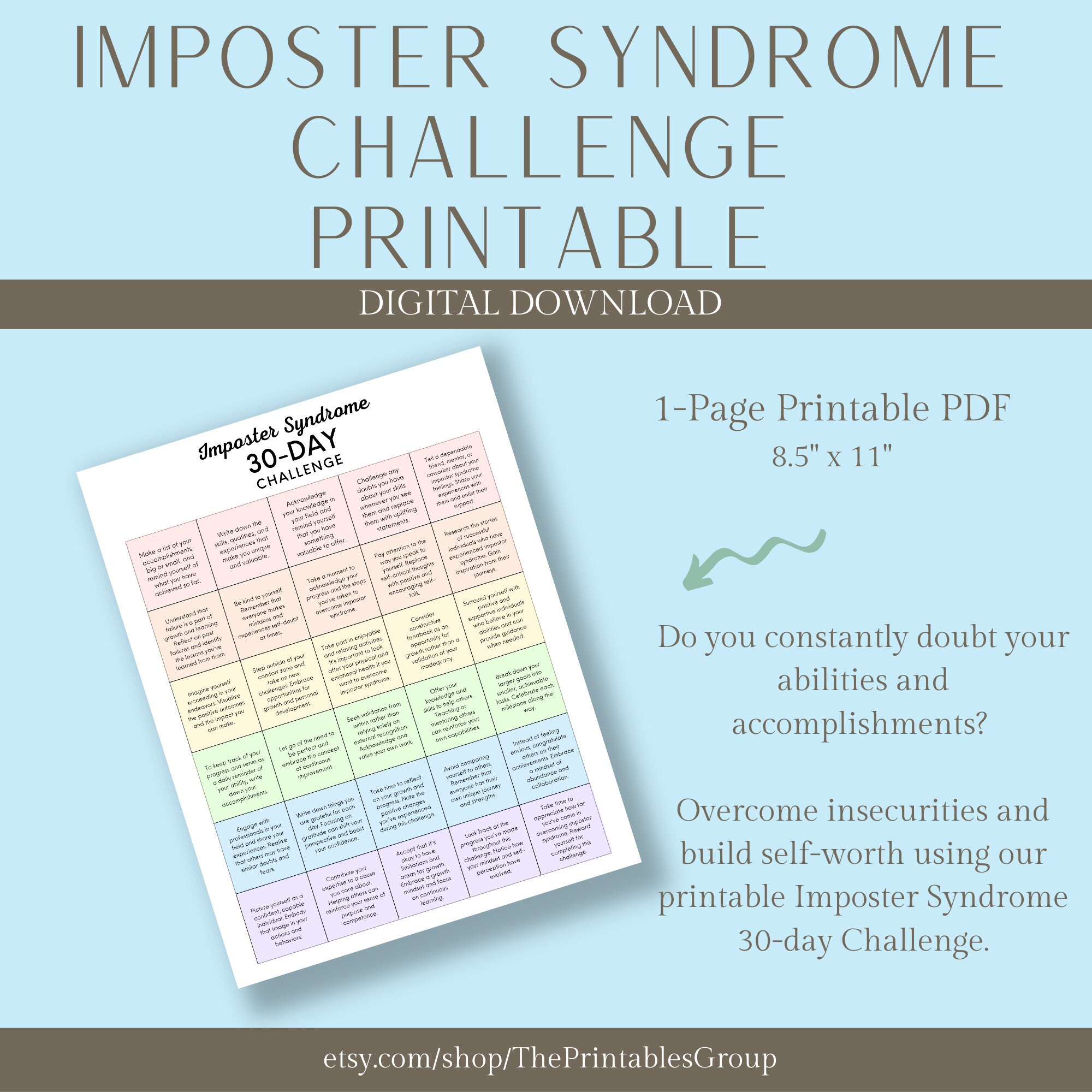 Imposter Syndrome Challenge Printable | Overcome Imposter Syndrome ...