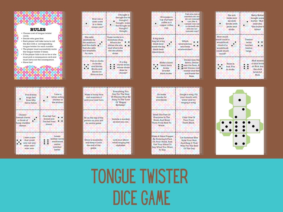 Tongue Twister Printable Activities | Tongue Twister Dice Game for Kids ...