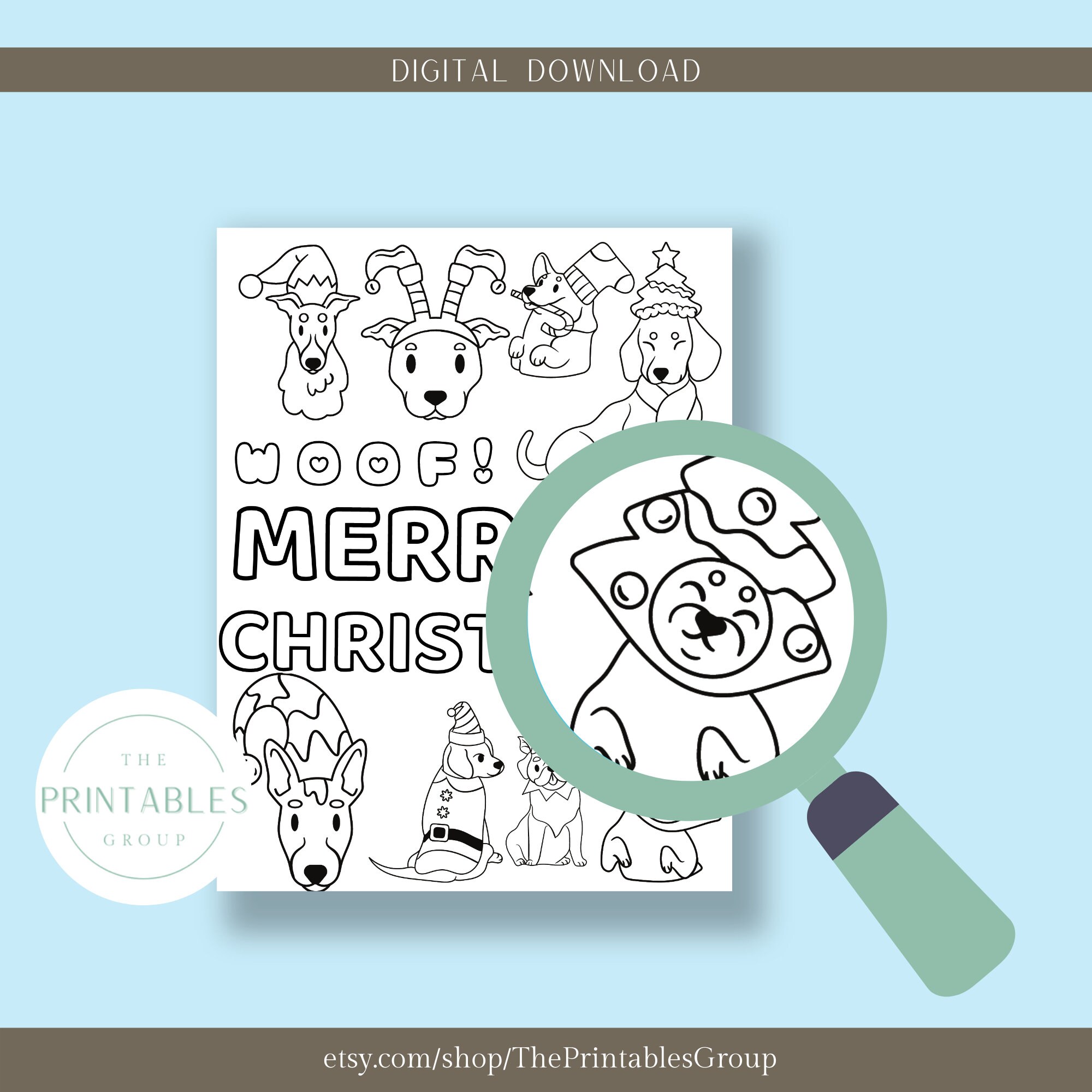 Christmas Cat and Doggies Coloring Pages Printable | Christmas-themed ...