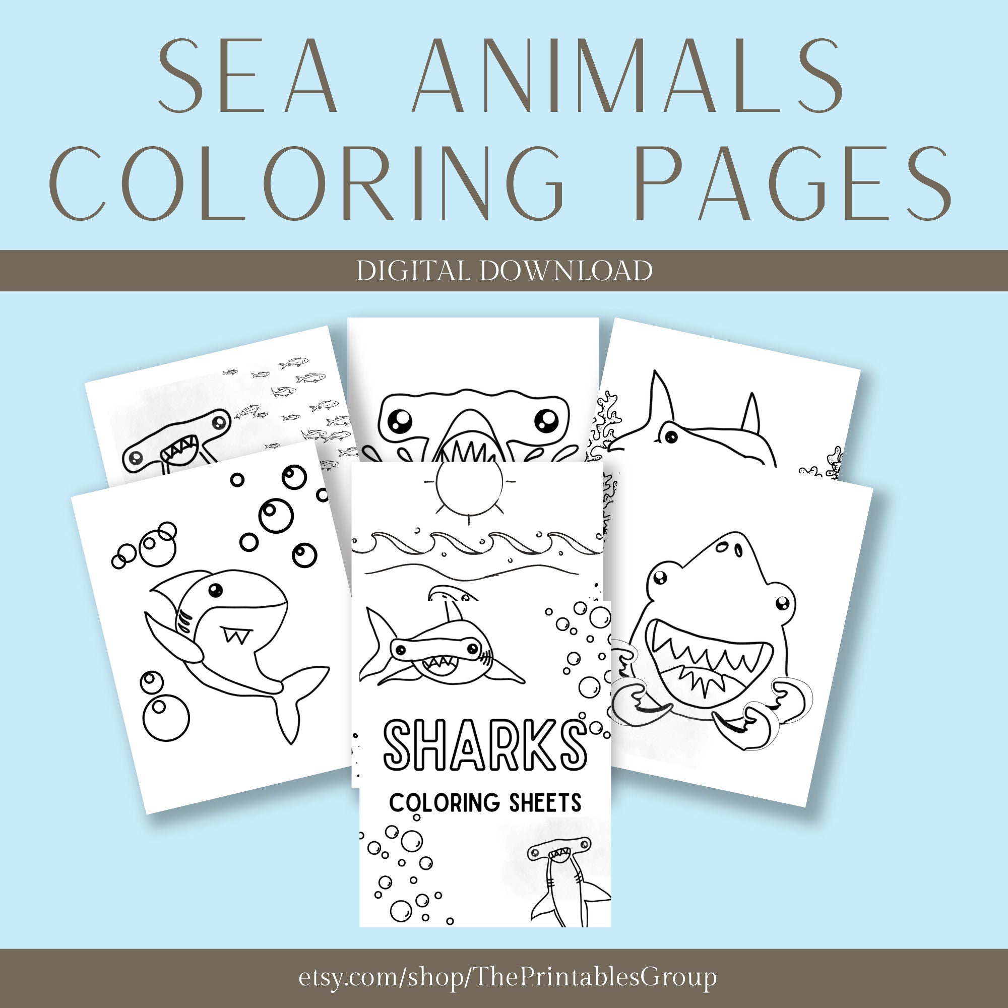 Sharks Coloring Sheets Printable, Sea Animals Coloring Pages, Aquatic ...
