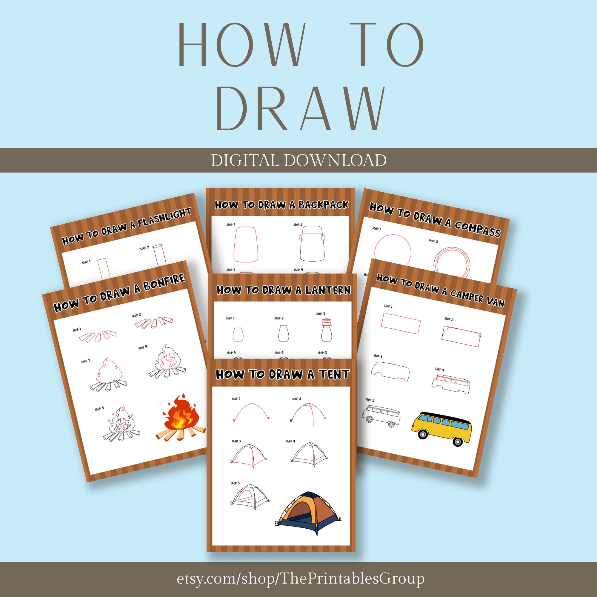 Camping Directed Drawing Printable | Camping Art Tutorial | Draw a Tent ...