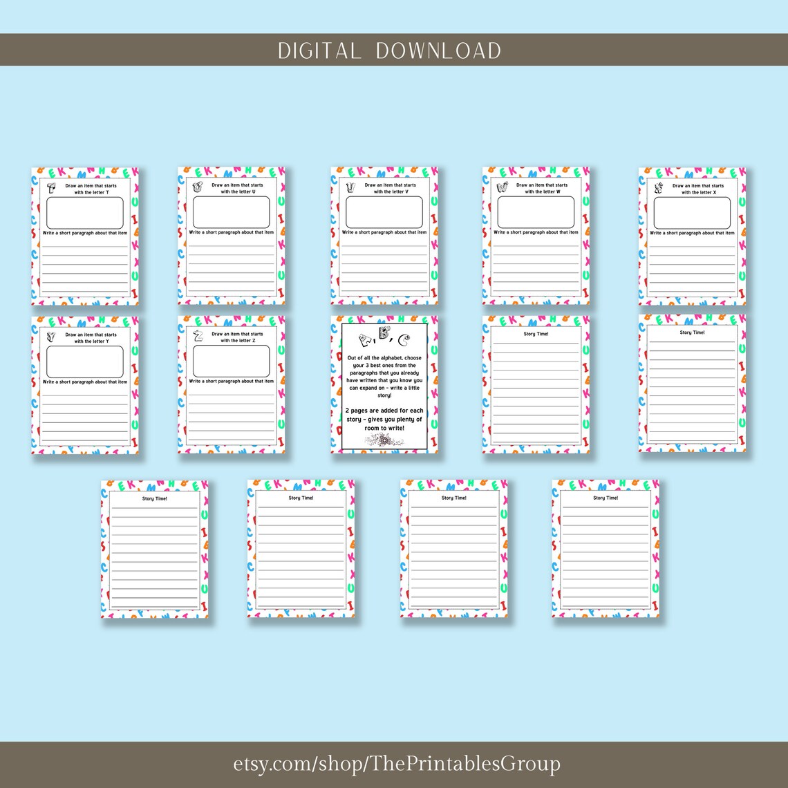 Alphabet Draw and Write Story Printable Creative Alphabet Learning ABC ...