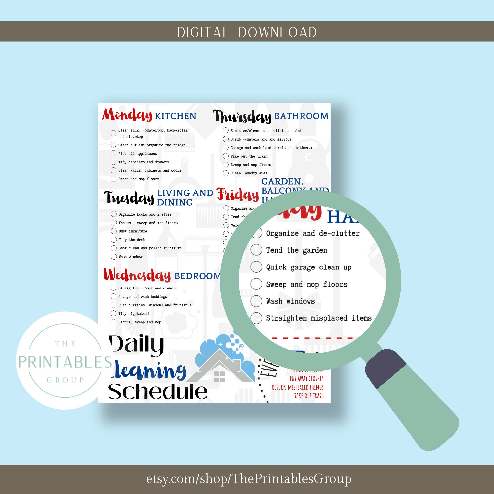 Daily Cleaning Schedule Printable, Cleaning Schedule Guide, Weekly ...