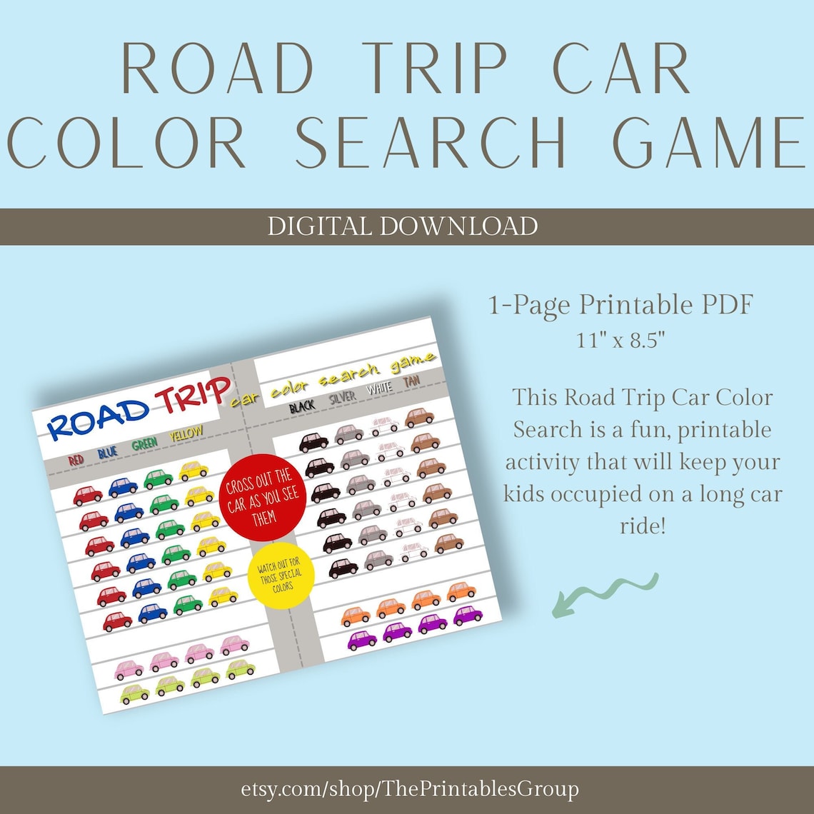 Road Trip Car Color Search Printable Games for Kids | Holiday Driving ...