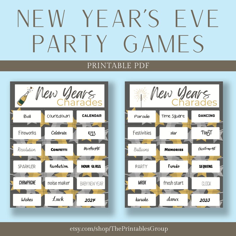 New Years Eve Charades Printable, NYE Charades Game, New Year Party ...