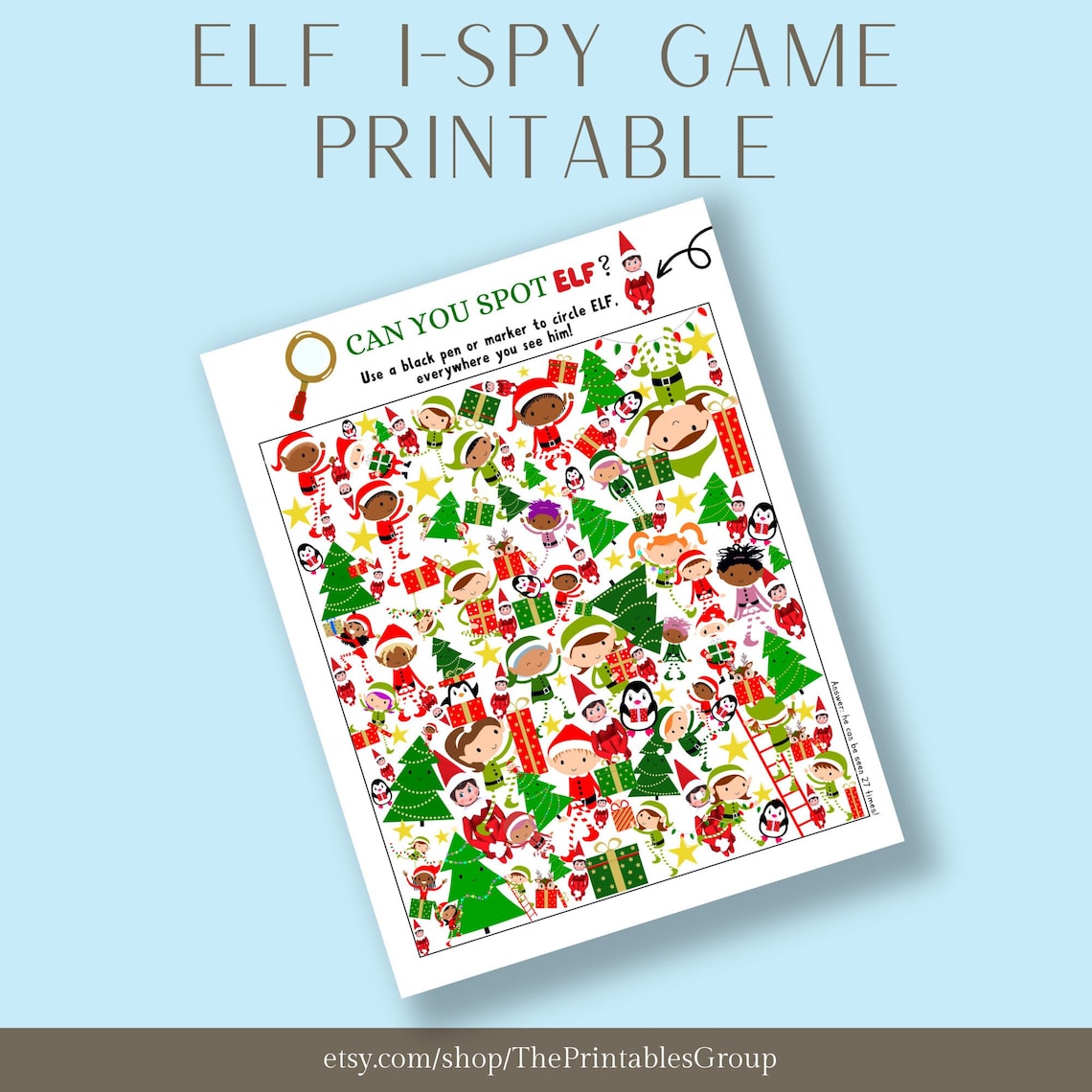 Elf I Spy Game Printable, Christmas Scavenger Hunt Games, Kids Holiday ...