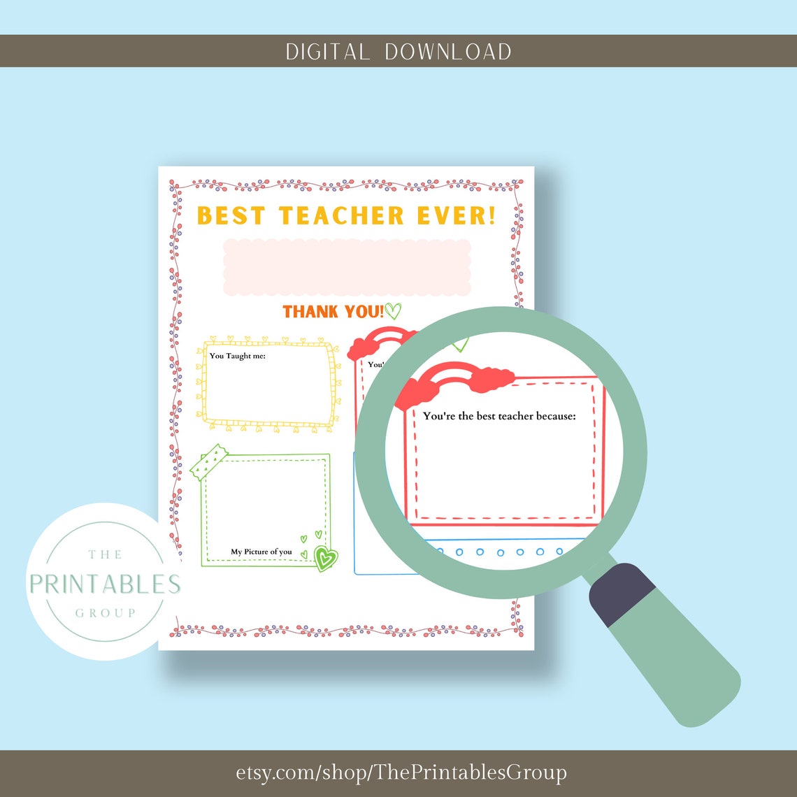 Teacher Appreciation Pages Printable, National Teachers Day, Thank You ...