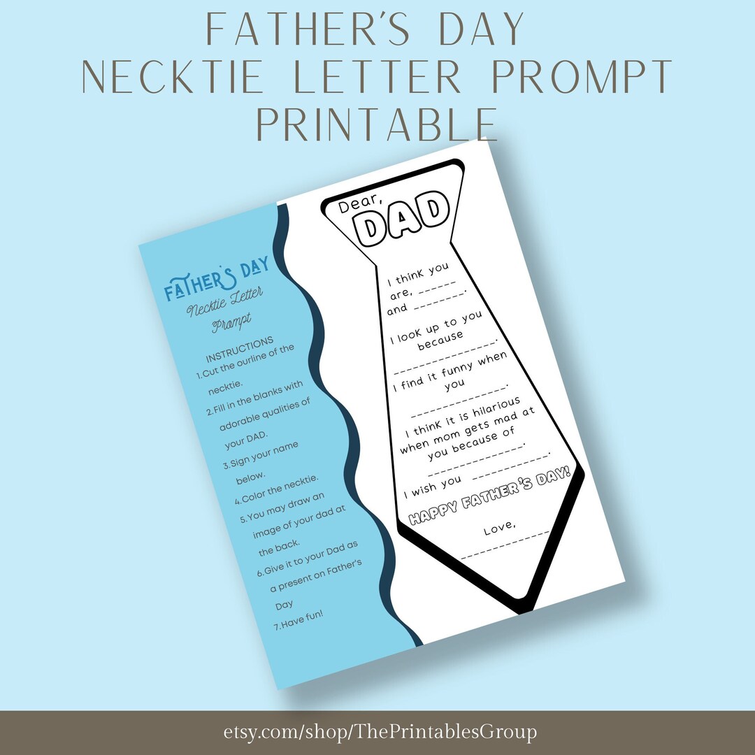 Father’s Day Necktie Letter Prompt Printable, Father's Day Craft ...