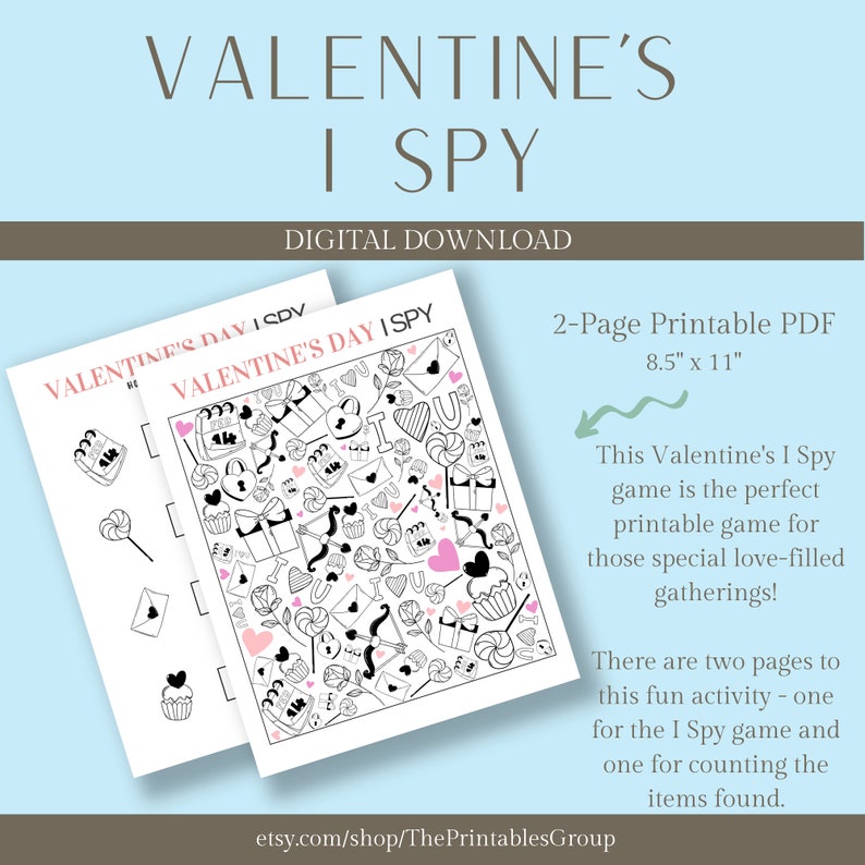 Valentines Day I Spy Game Printable Kids Valentines Activity Valentine ...