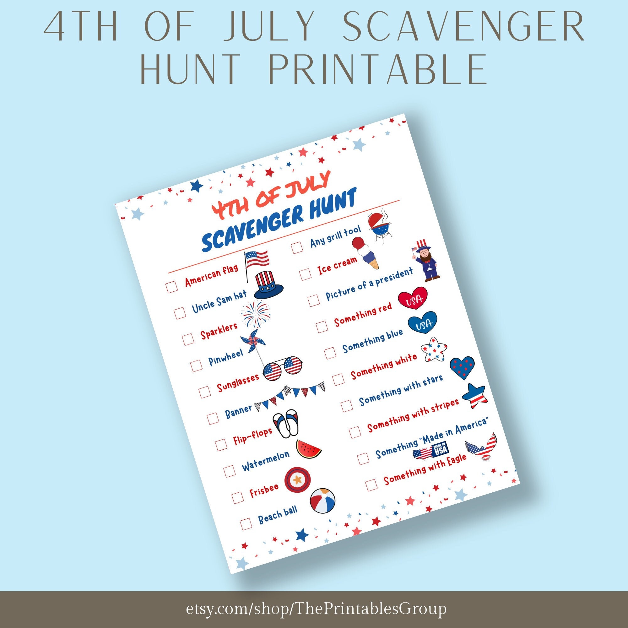 4th of July Scavenger Hunt Printable | Patriotic Theme Family Activity ...