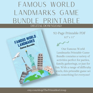 Famous World Landmarks Printable Game Bundle | Printable Maze | Word ...