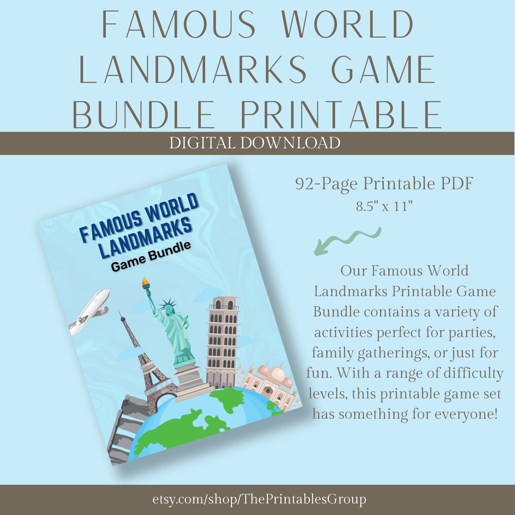 Famous World Landmarks Printable Game Bundle | Printable Maze | Word ...