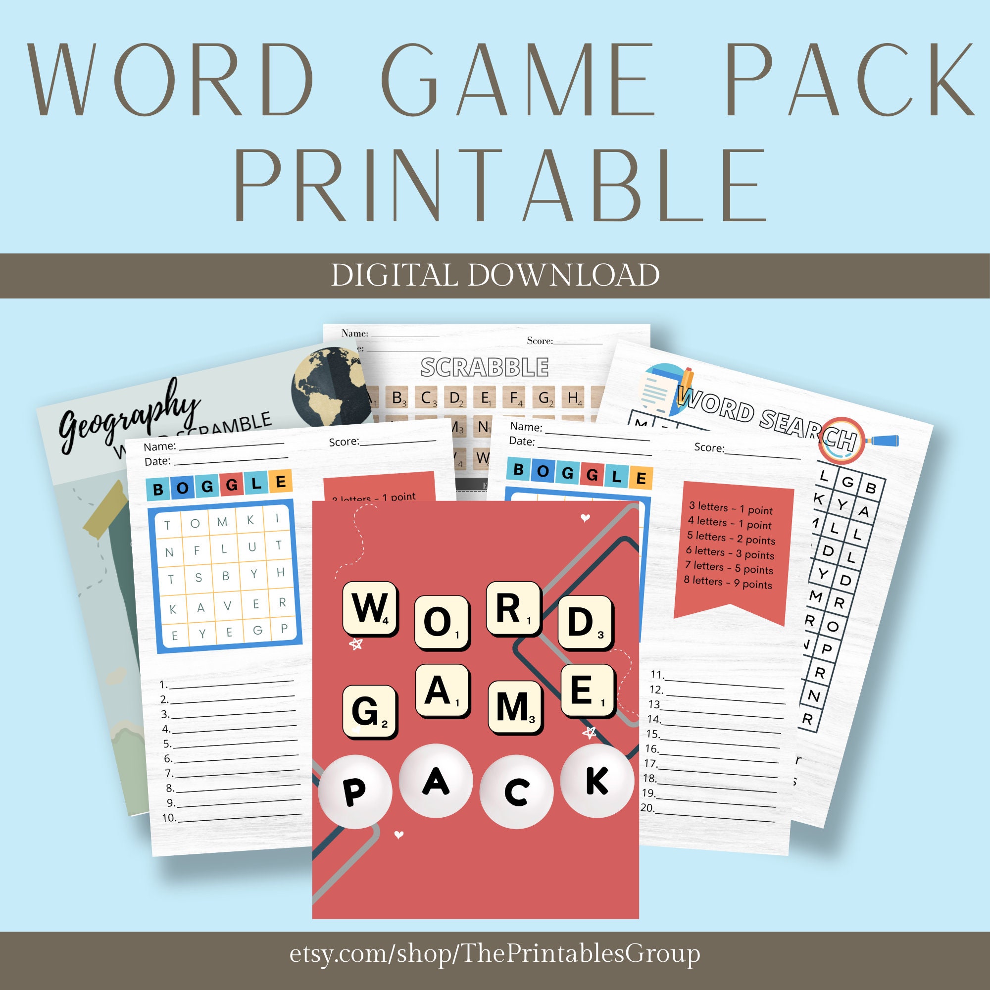 Word Game Pack Printable, Word Search Game, Geography Word Scramble ...