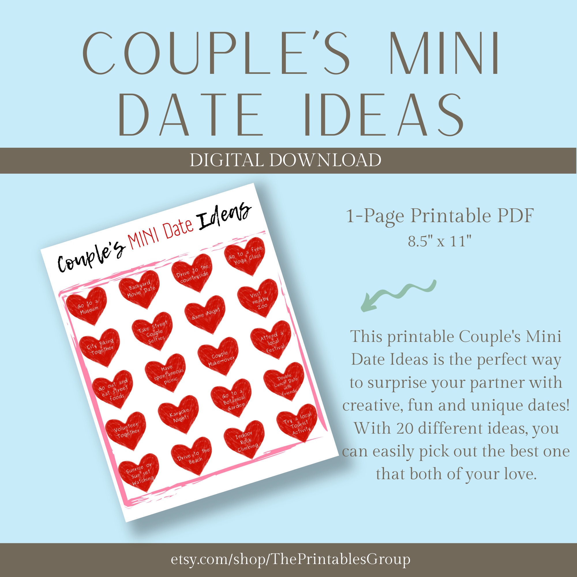 Couple's Mini Date Ideas Printable | Valentines Date Night List ...