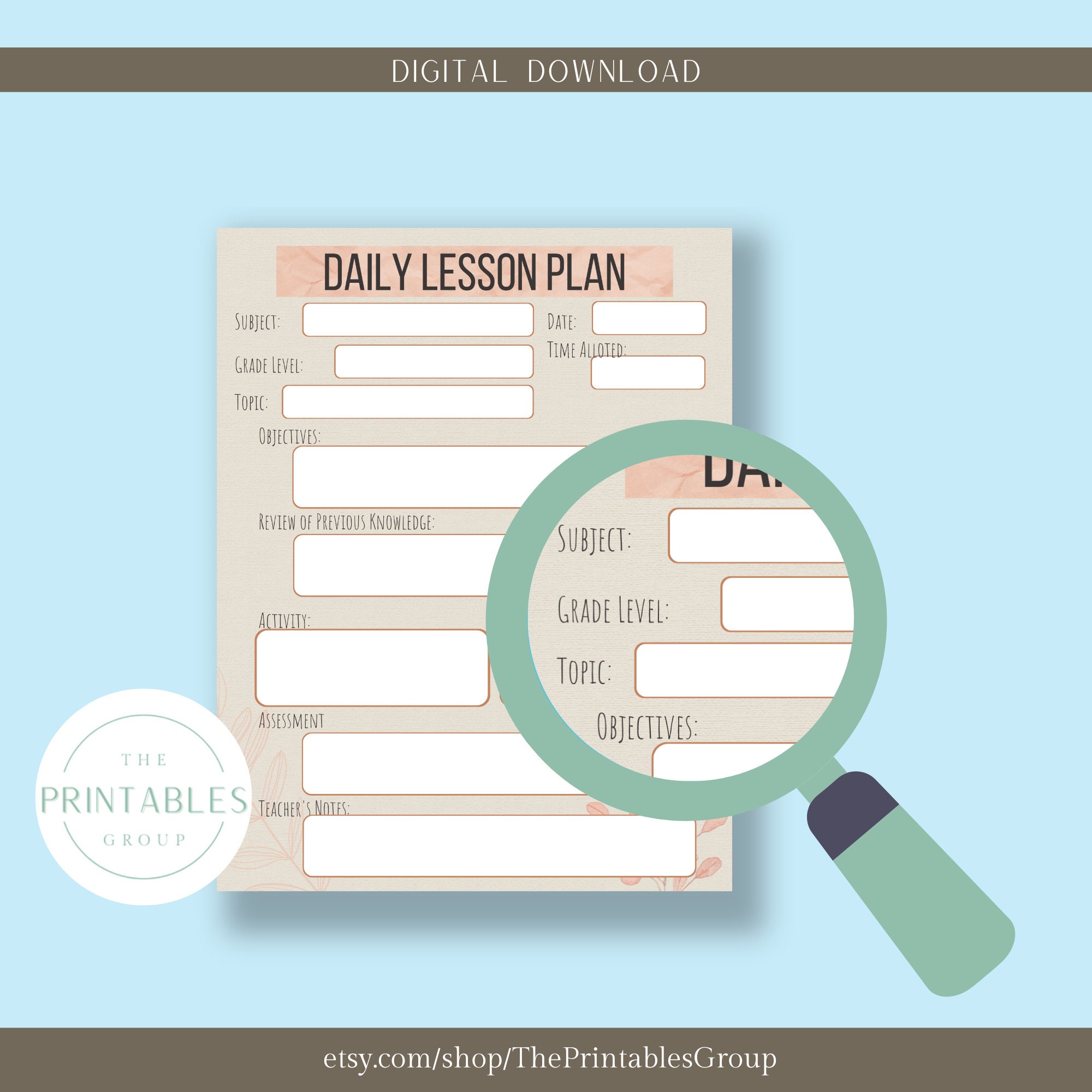 Teacher Lesson Plan Printable, Academic Lesson Planner, Teacher Binder ...