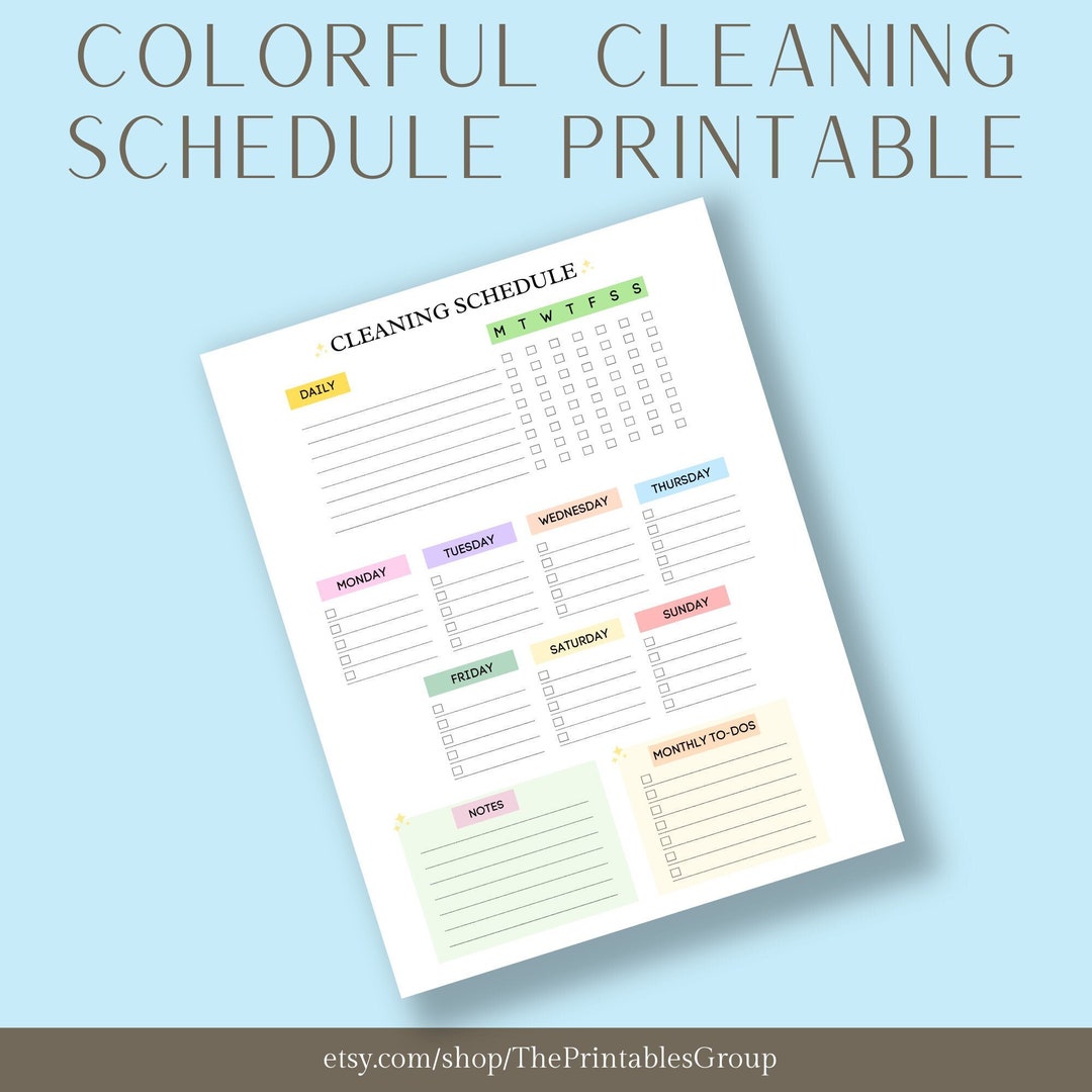 Cleaning Schedule Printable | Colorful Home Cleaning Planner ...