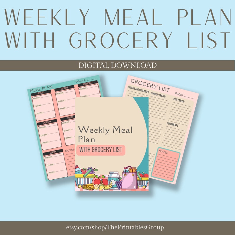 Weekly Meal Plan With Grocery List | Editable Weekly Meal Planner and ...