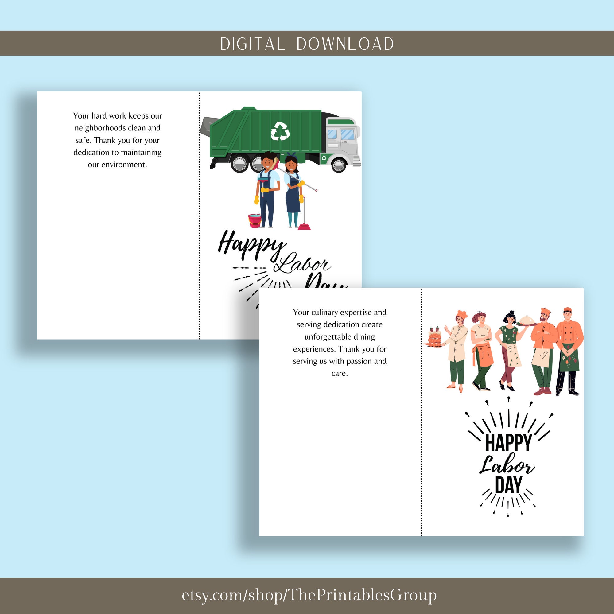 Labor Day Thank You Cards Printable | Set of 8 Labor Day Cards ...