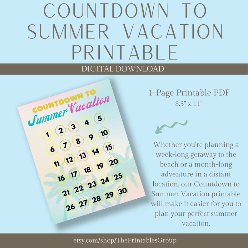 Countdown to Summer Vacation Printable Summer Time Countdown - Etsy