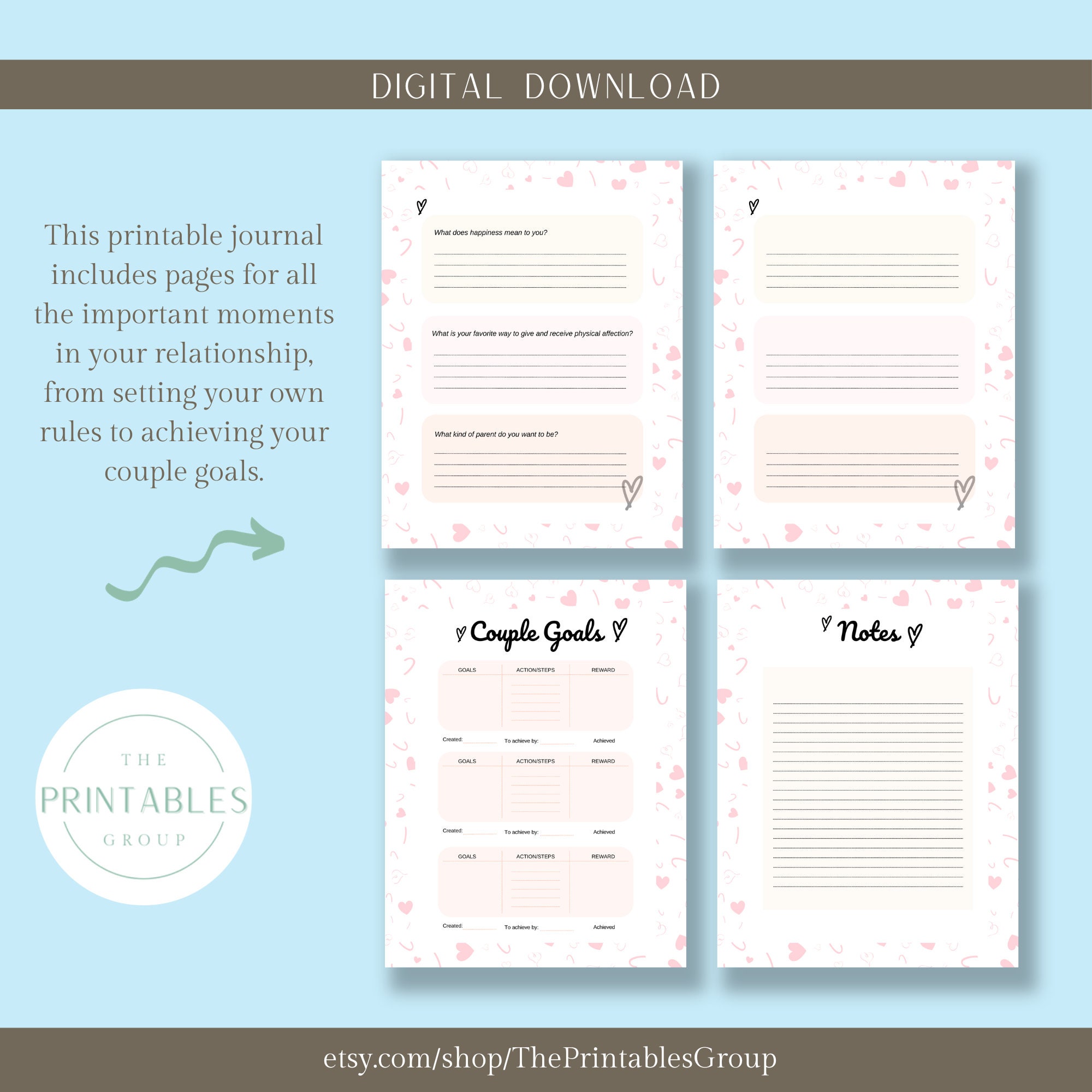 Couples Journal Printable, Relationship Planner, Couple Goals Tracker ...