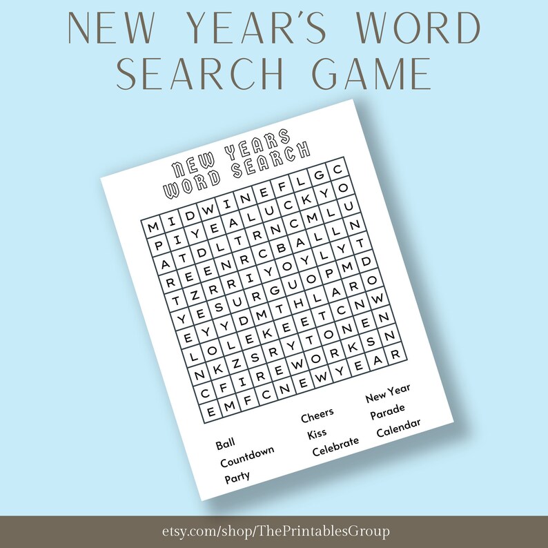 New Year Word Search Printable | New Years Word Puzzle Game | New Year ...