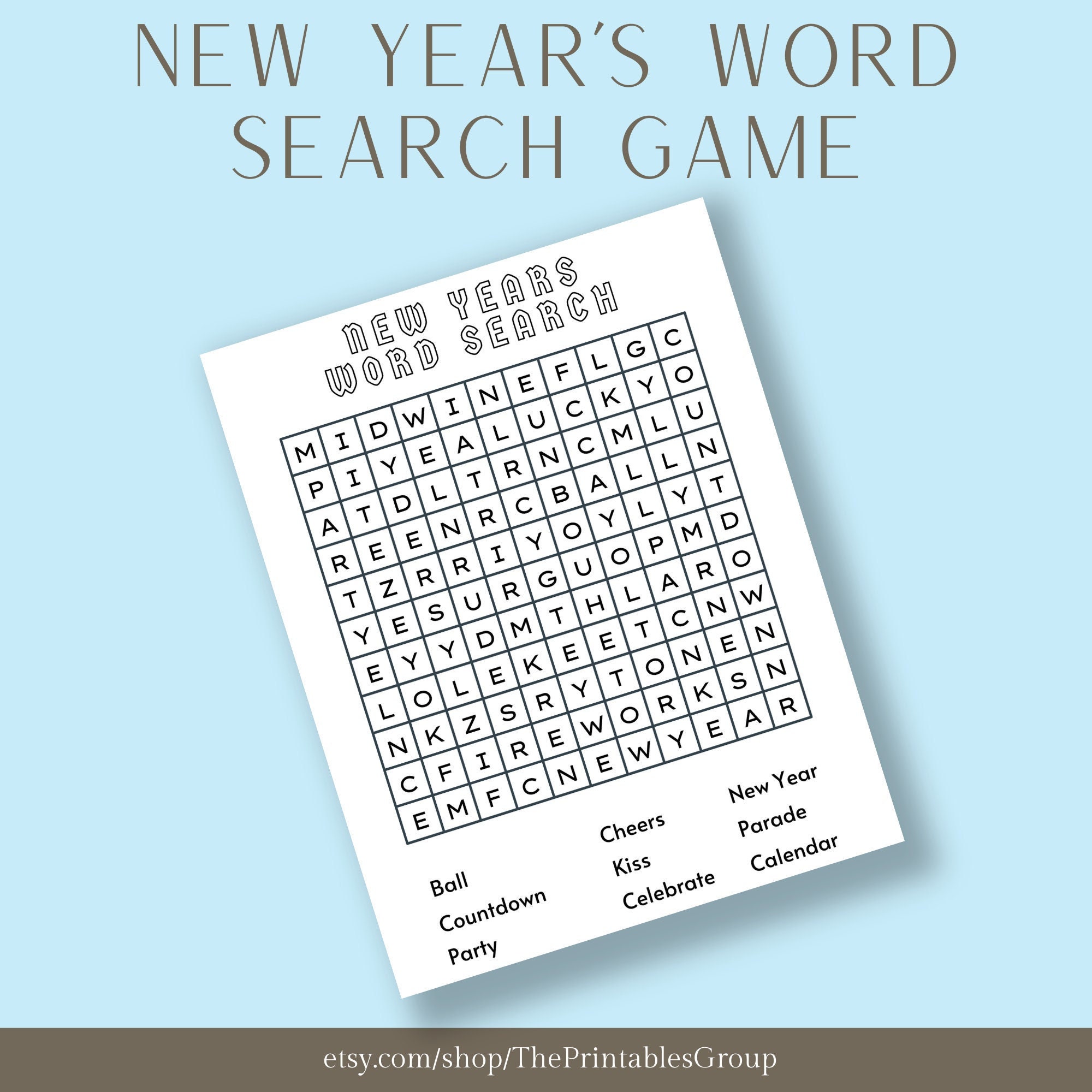 New Year Word Search Printable New Years Word Puzzle Game New Year ...