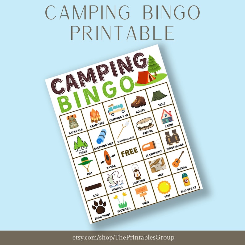 Camping Bingo Game Printable | Camping Trip Bingo | Camping Party Game ...