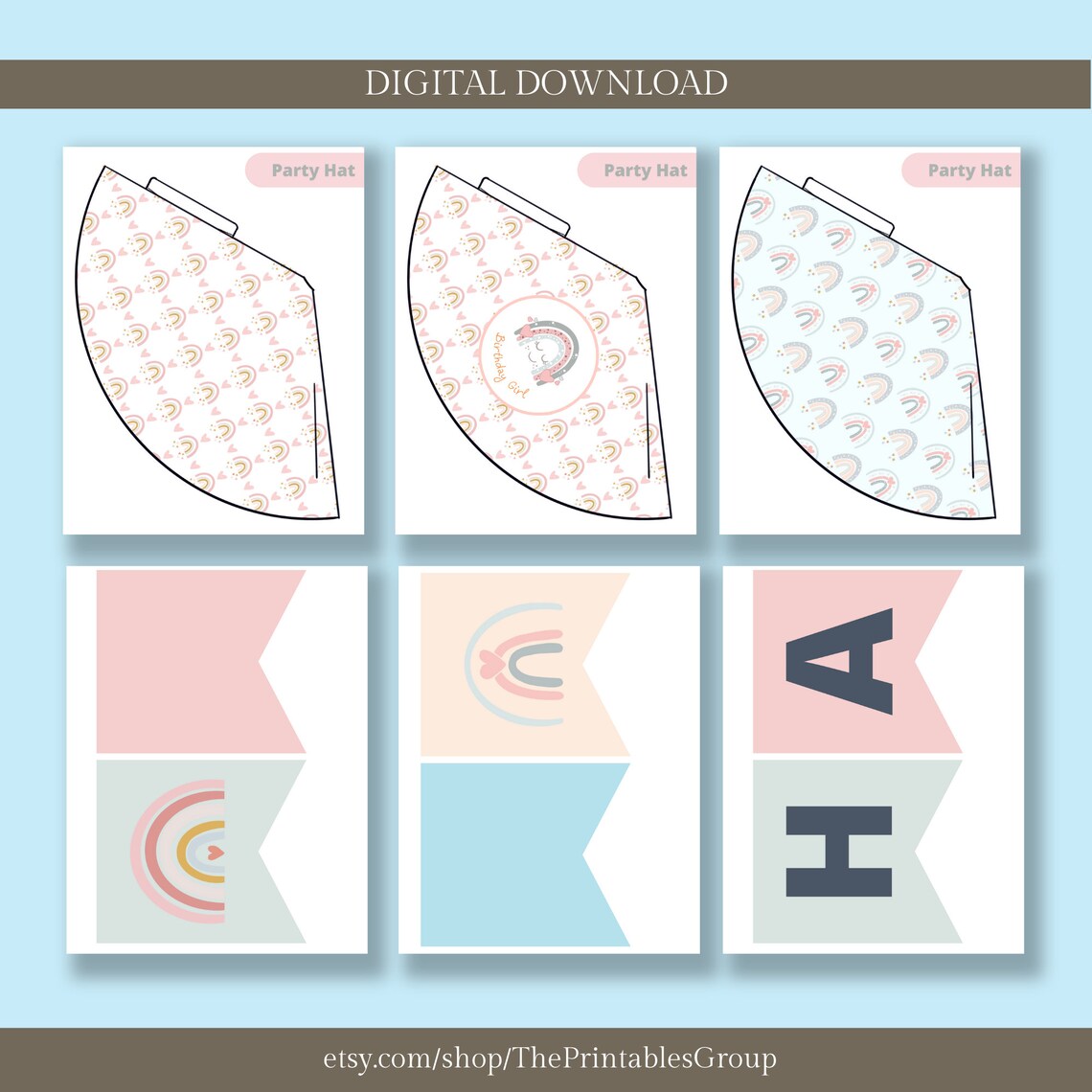 Rainbow Birthday Party Kit Printable Pastel Rainbow Party Pack Bundle ...