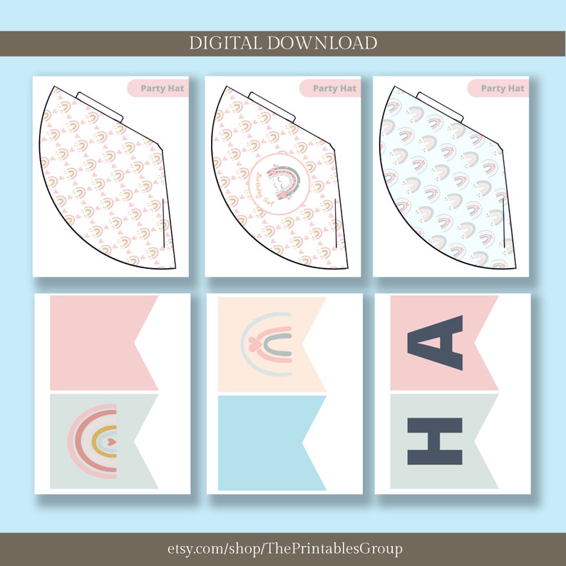 Rainbow Birthday Party Kit Printable Pastel Rainbow Party Pack Bundle ...