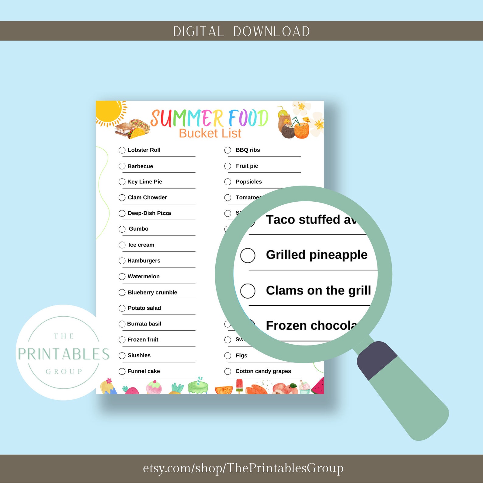 Summer Food Bucket List Printable | Summer Eats | Foodie Checklist ...