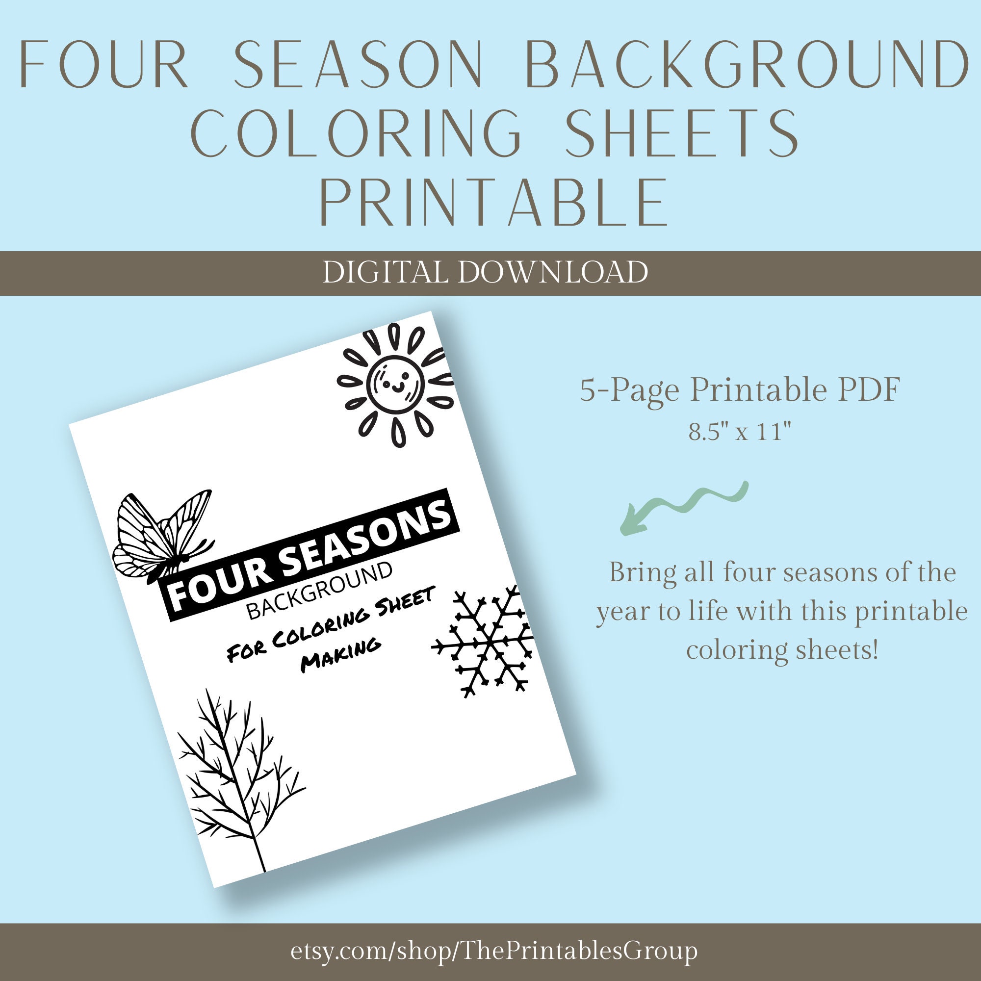 Four Seasons Coloring Sheets for Kids Printable, Spring, Summer, Fall ...