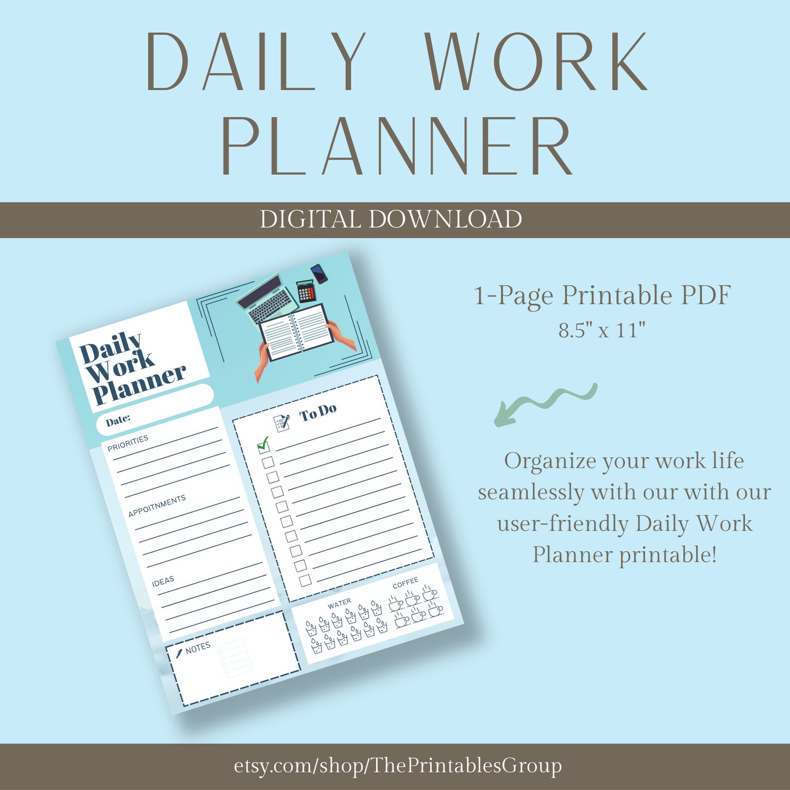 Daily Work Planner Printable Productivity Organizer - Etsy