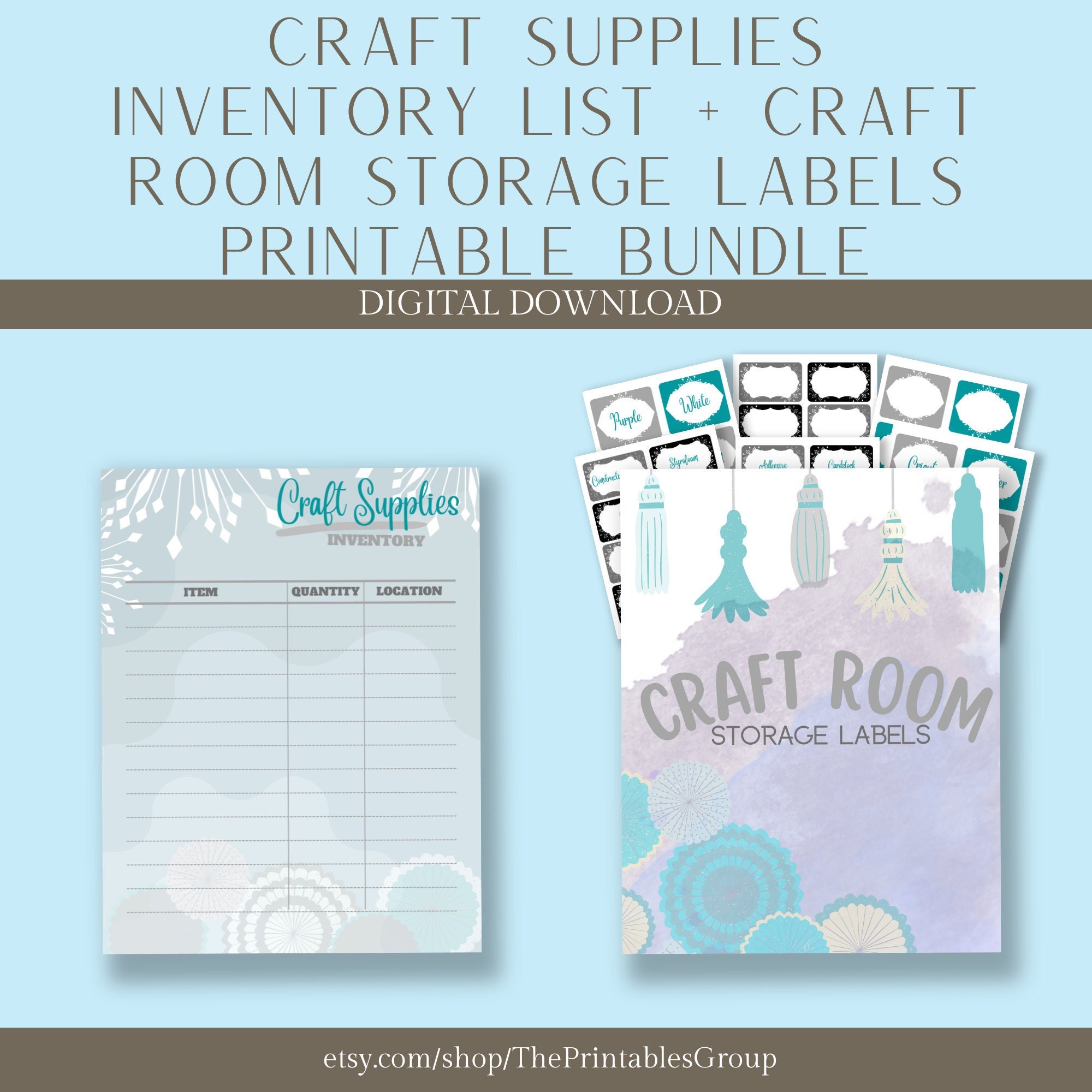 Craft Supplies Inventory List and Craft Room Storage Labels Printable ...