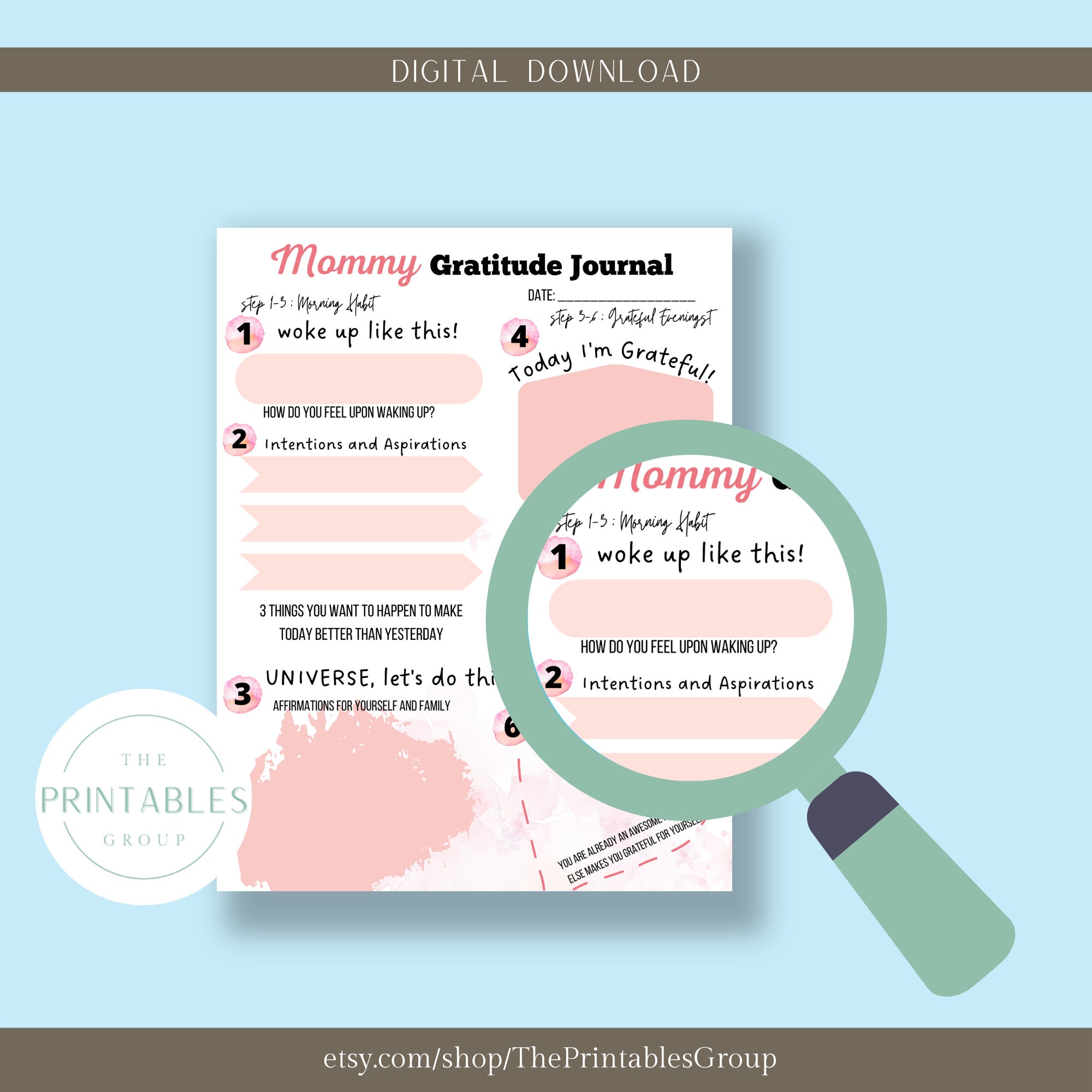 Mommy Gratitude Journal | Mom Diary Daily Planner Printable Digital ...