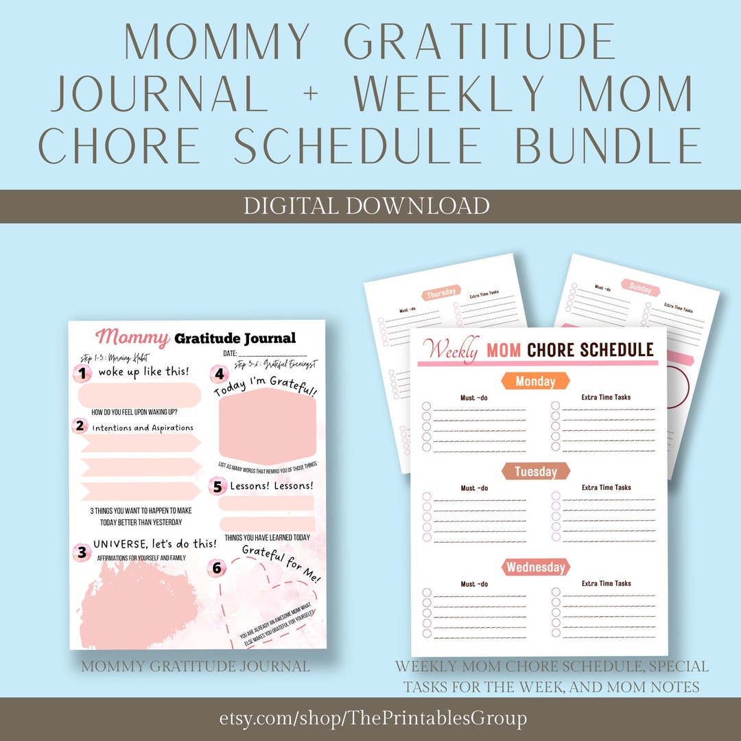 Mom Printable Planner Bundle | Mommy Gratitude Journal and Weekly Mom ...
