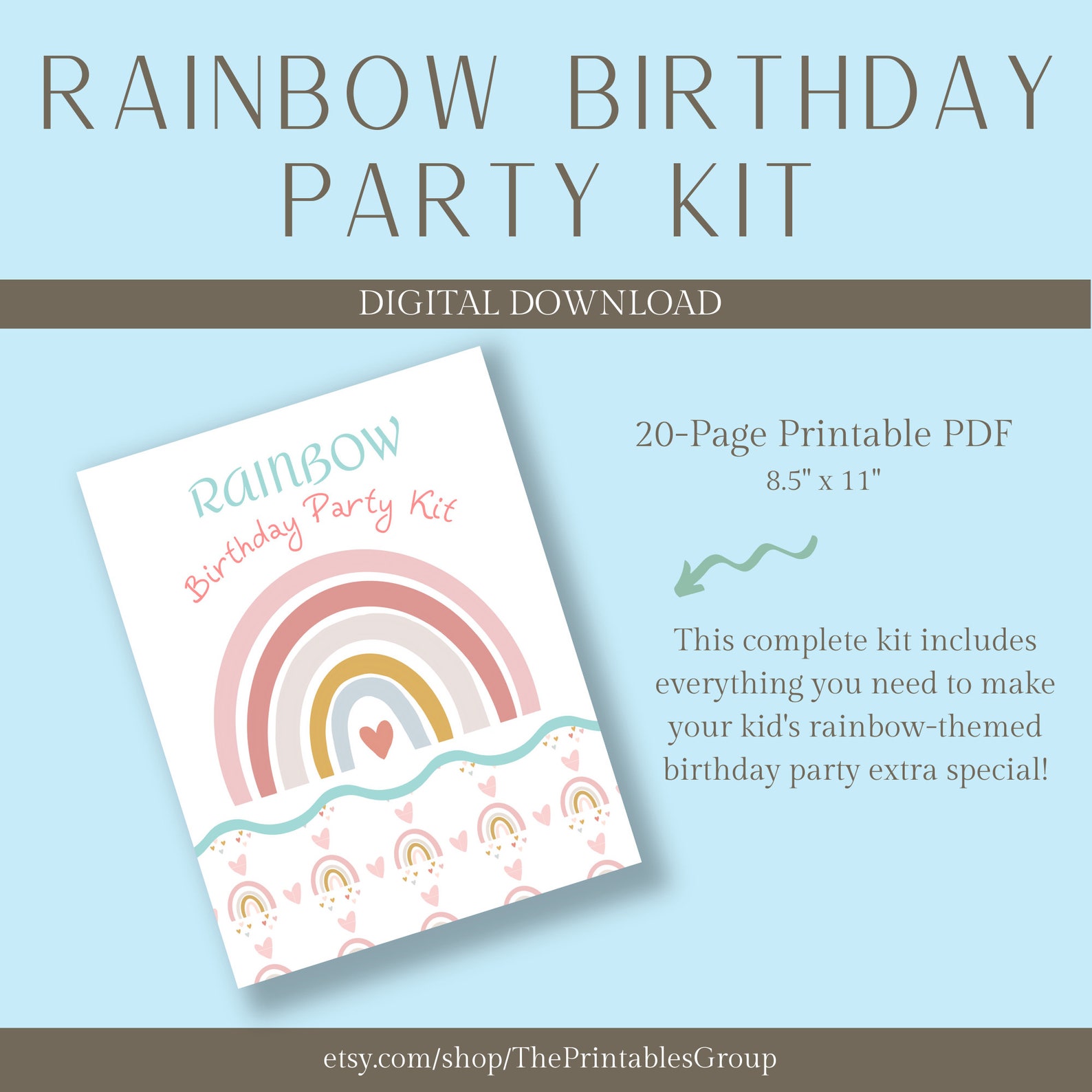 Rainbow Birthday Party Kit Printable Pastel Rainbow Party Pack Bundle ...