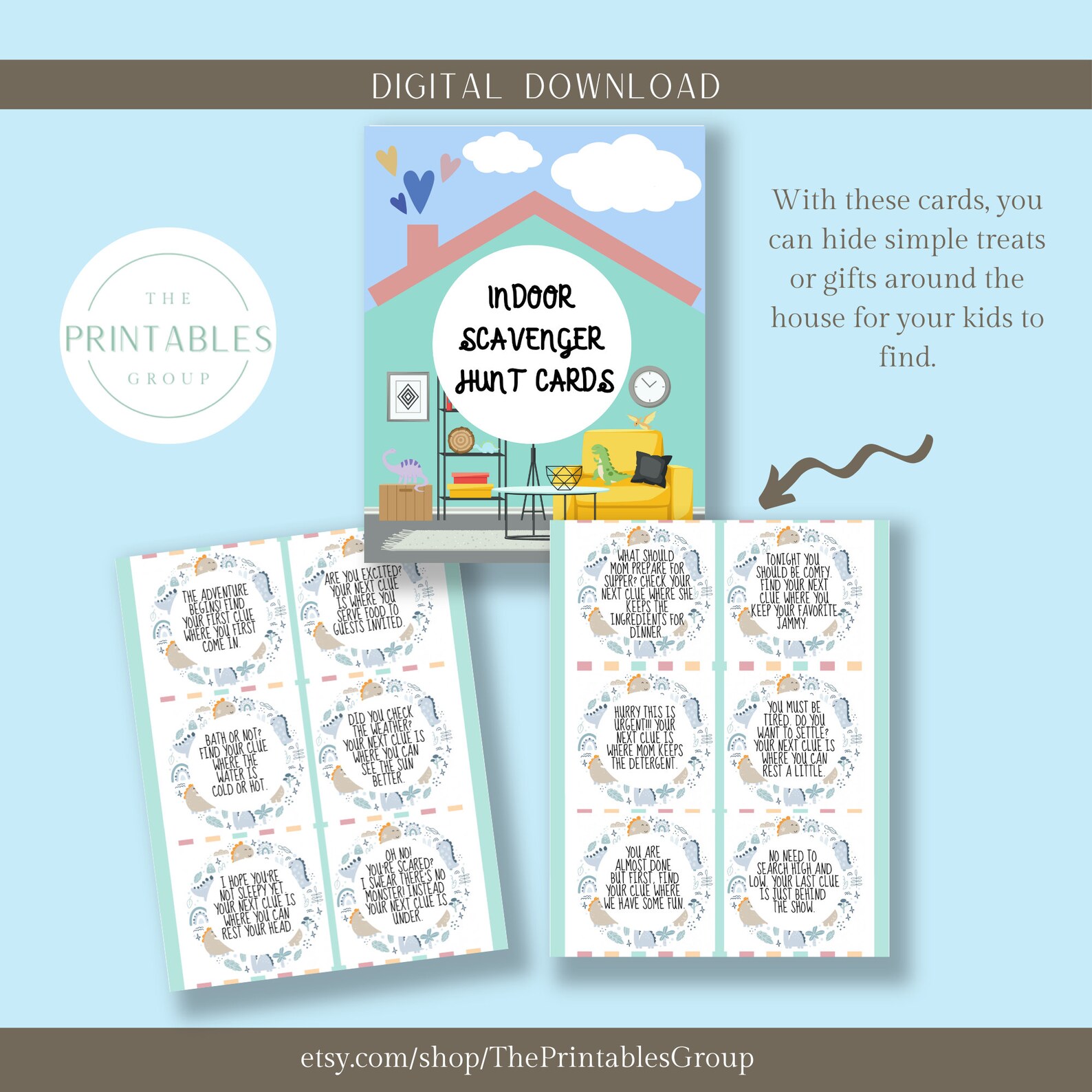 Indoor Scavenger Hunt Cards, Around the House Scavenger Hunt Riddles ...