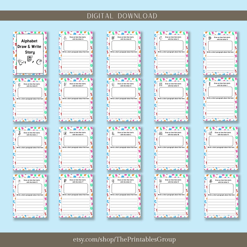 Alphabet Draw and Write Story Printable Creative Alphabet Learning ABC ...